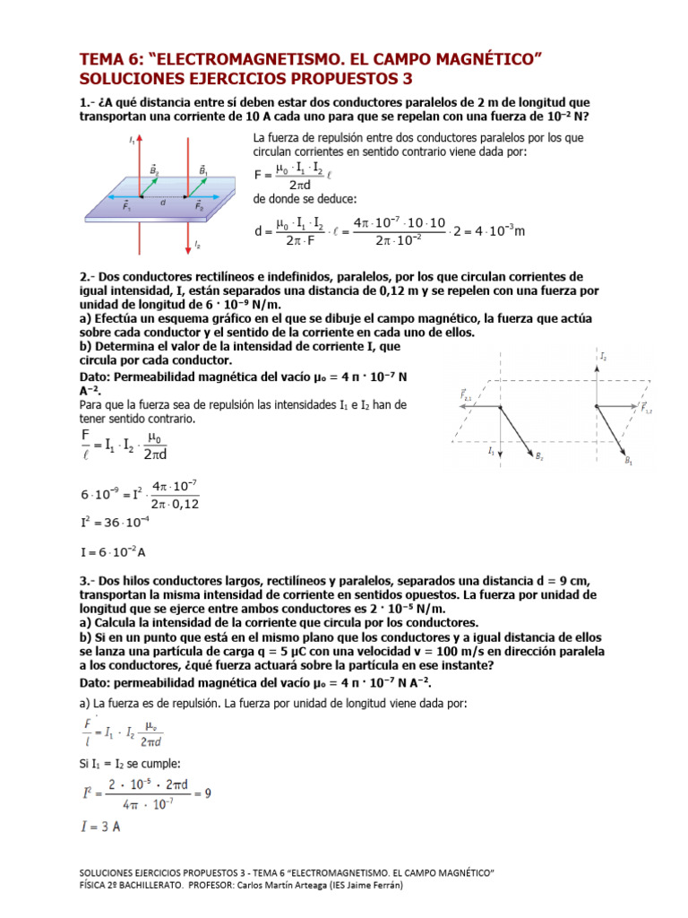 06 Fisica Solucion Ejercicios 03 18 19 | PDF | Campo magnético | Corriente eléctrica