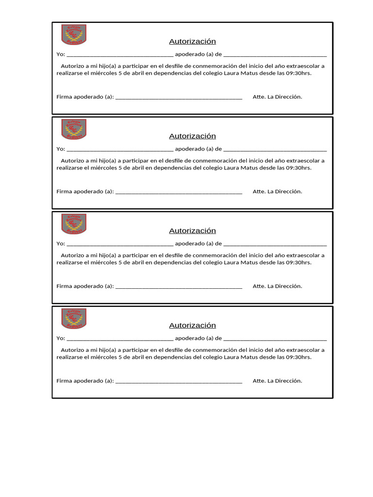 Autorizacion Extraescolar 2023 | PDF