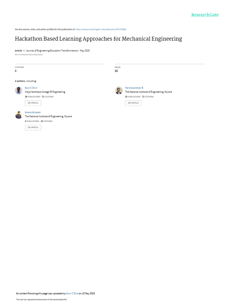 Hackathon Based Learning Approaches For Mechanical Engineering | PDF | Principal Component ...