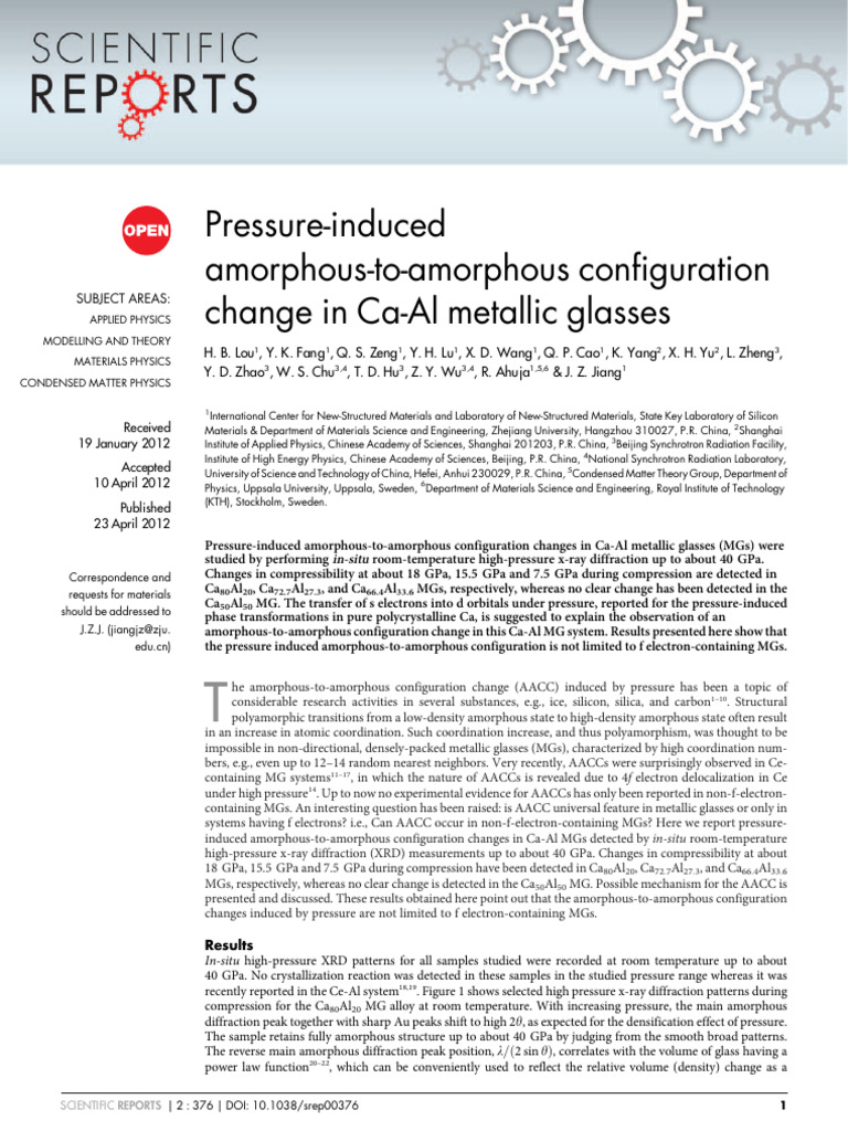 Pressure-Induced Amorphous-To-Amorphous Configuration Change in Ca-Al ...