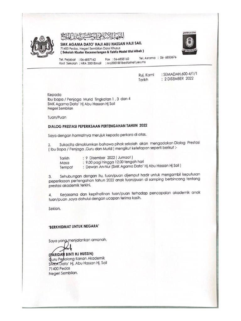 Surat Dialog Prestasi | PDF
