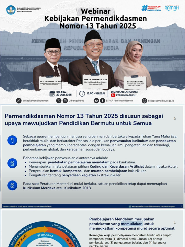 Sosialisasi Permendikdasmen Nomor 13 Tahun 2025 | PDF