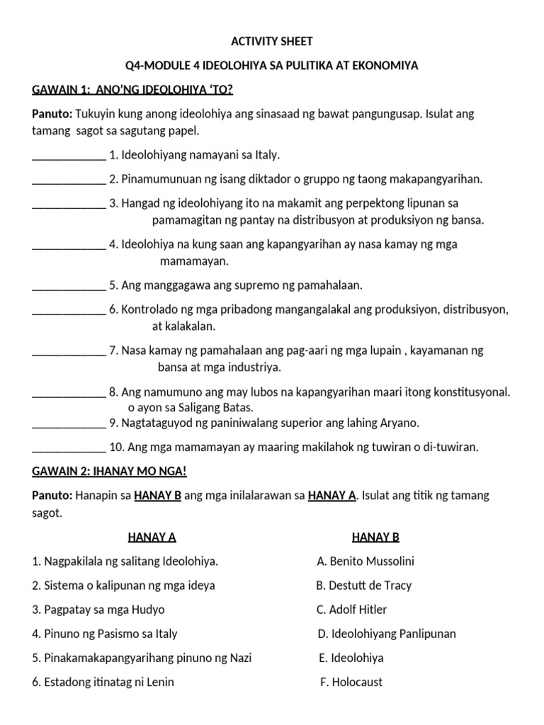Activity Sheet M4 Q4 | PDF