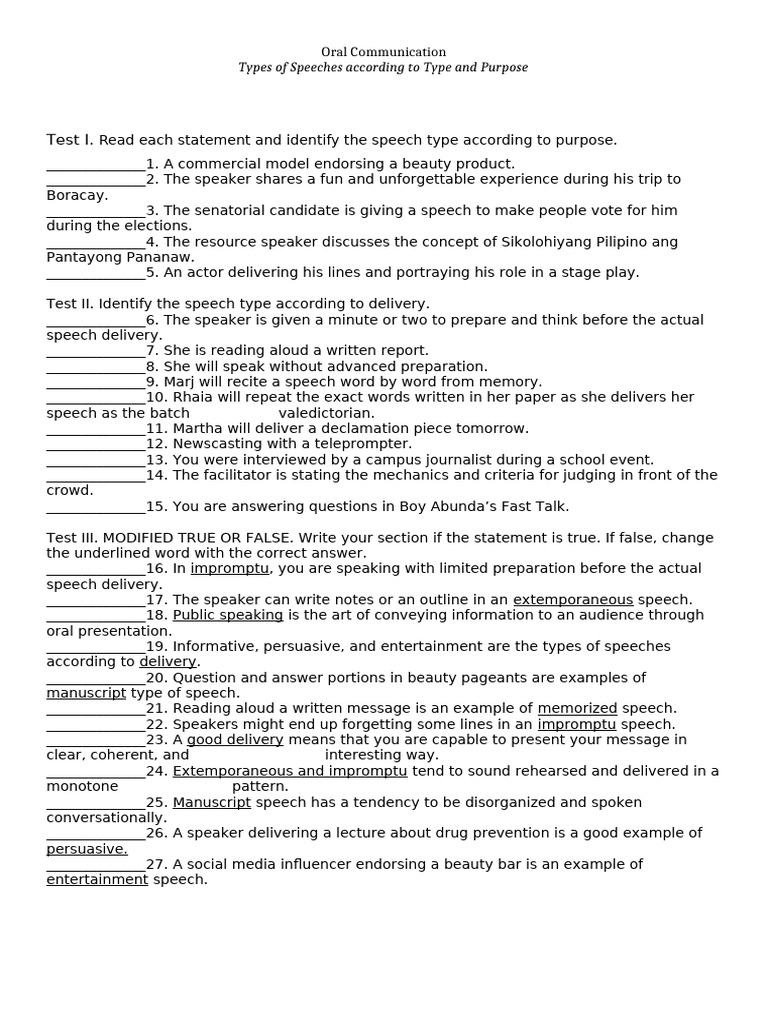 Types of Speeches and Delivery Methods | PDF | Public Speaking ...