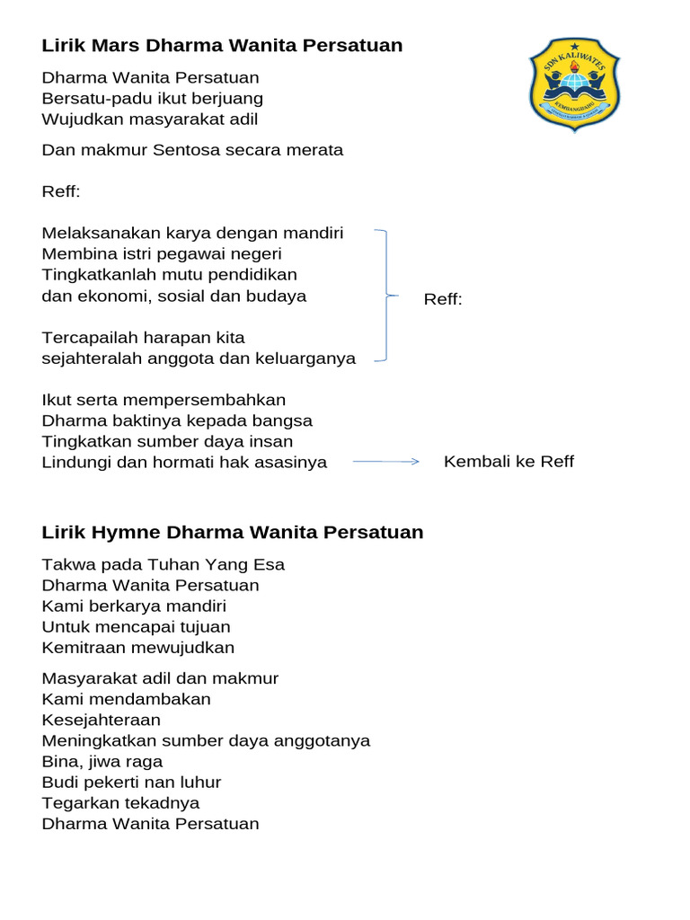 Lirik Mars dan Hymne Dharma Wanita | PDF