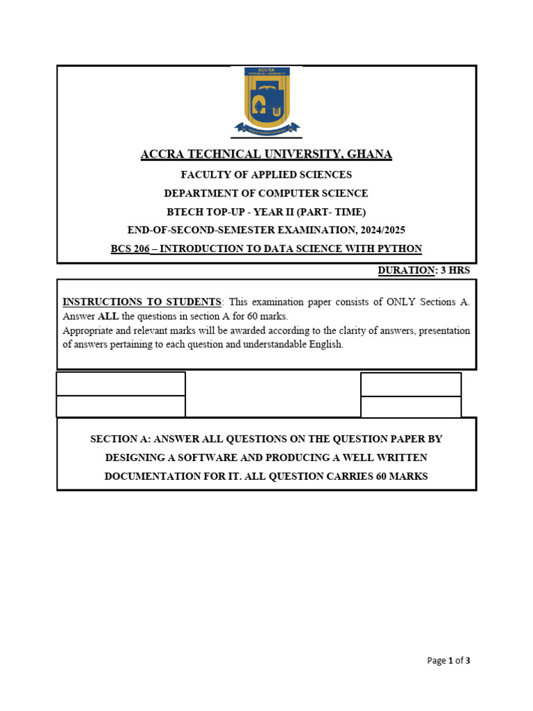 BCS 404 Data Science Exam Guidelines | PDF | Receiver Operating ...