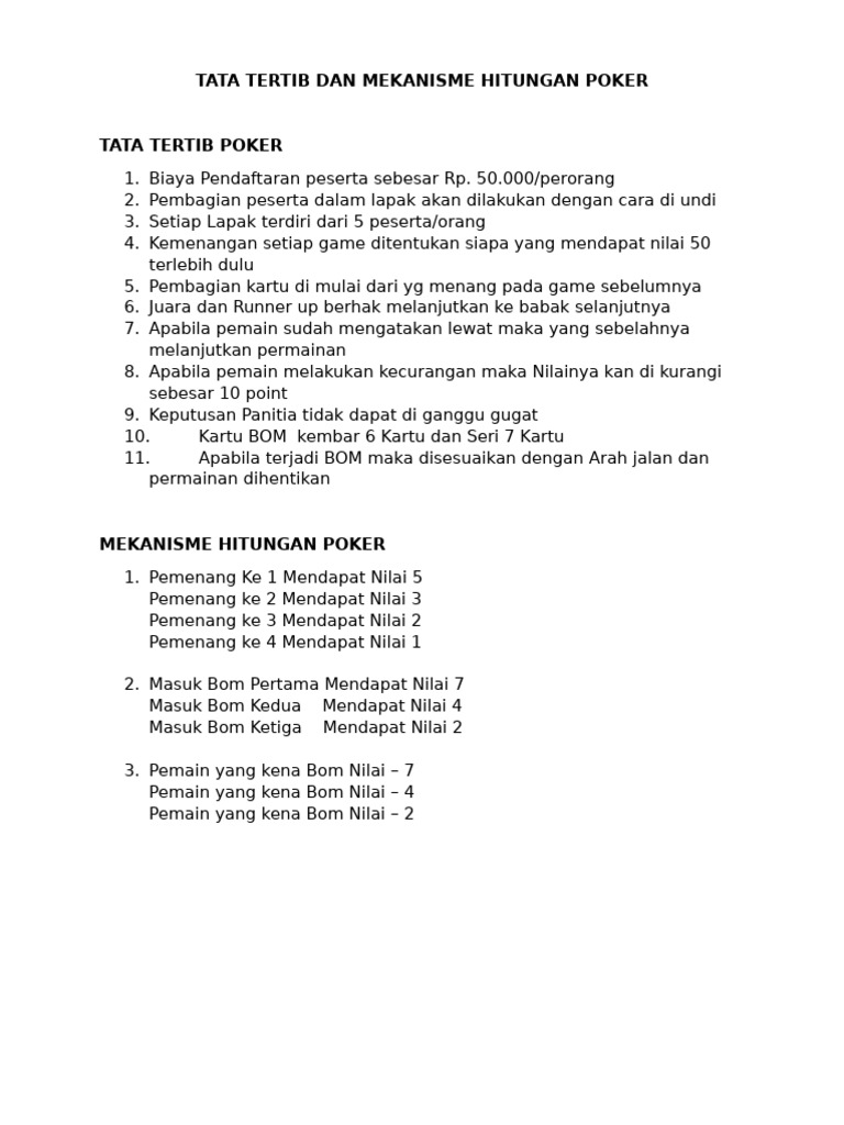 Aturan dan Skor Permainan Poker | PDF