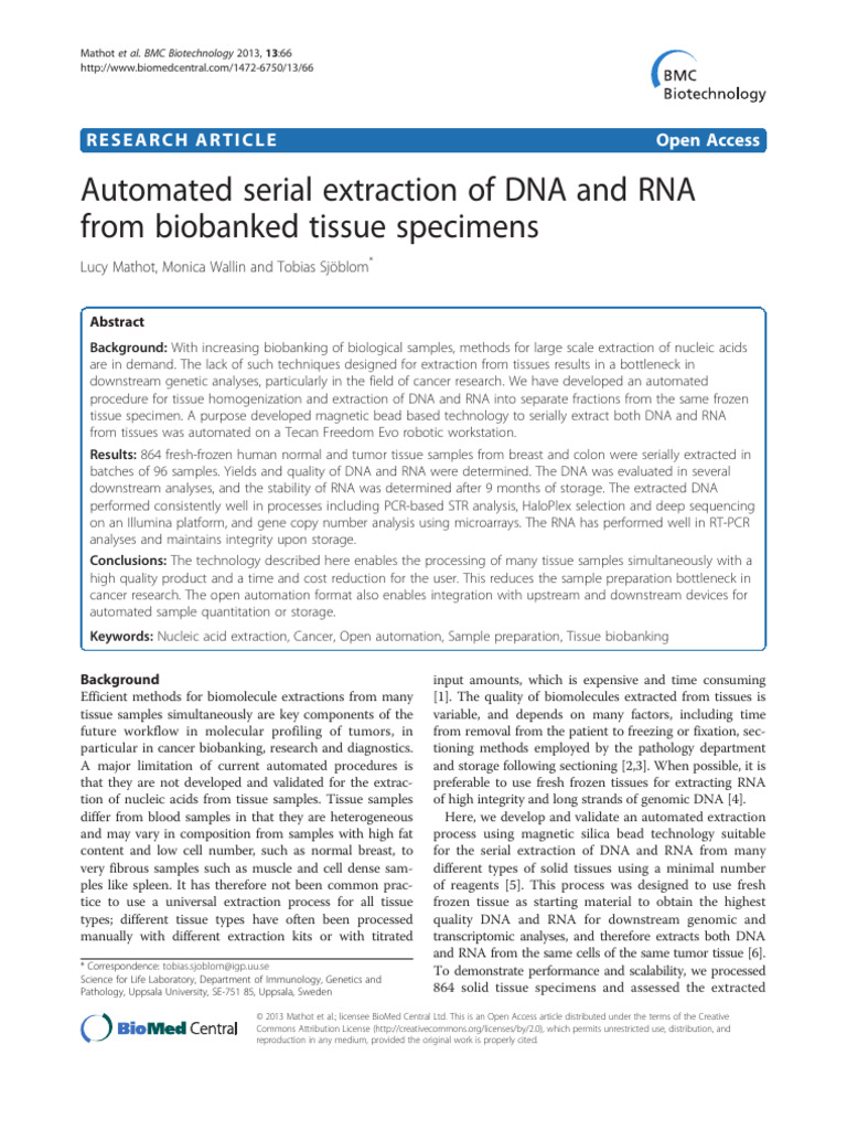 (V) 12. Automated Serial Extraction of DNA and RNA From Biobanked ...