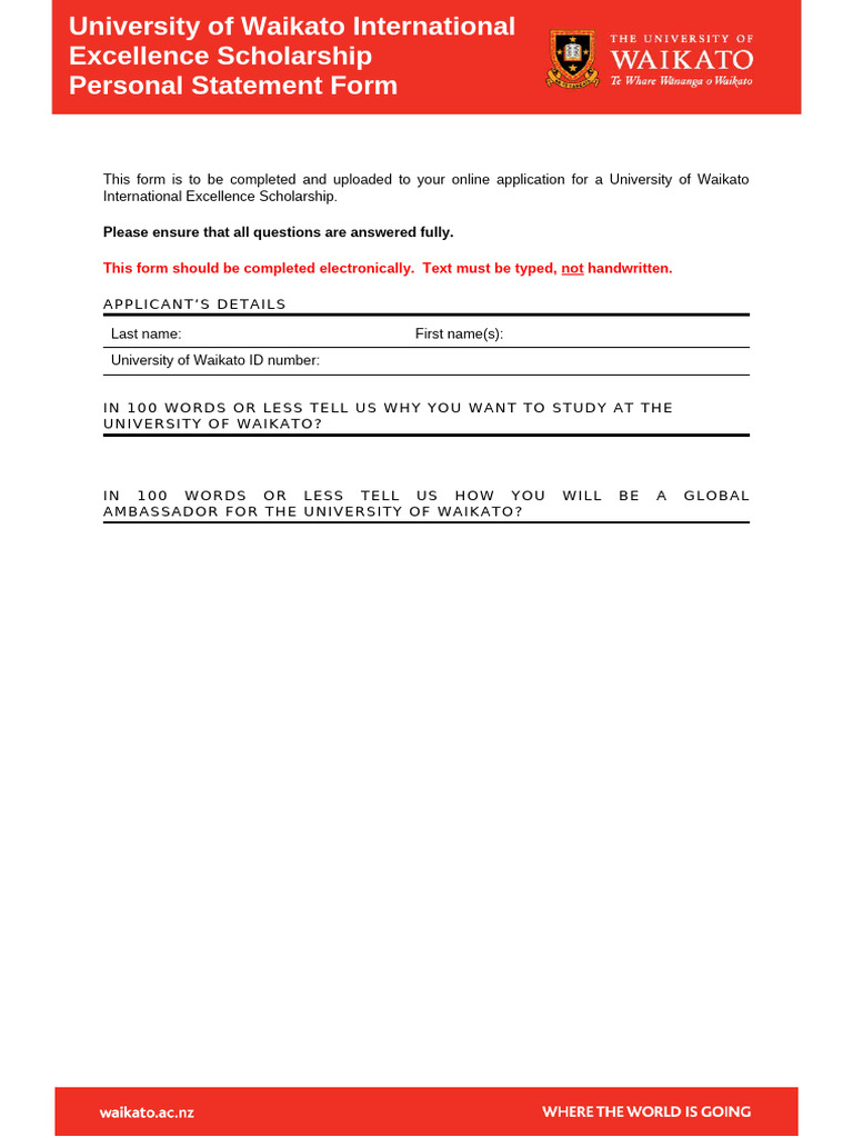 University of Waikato Scholarship Form | PDF