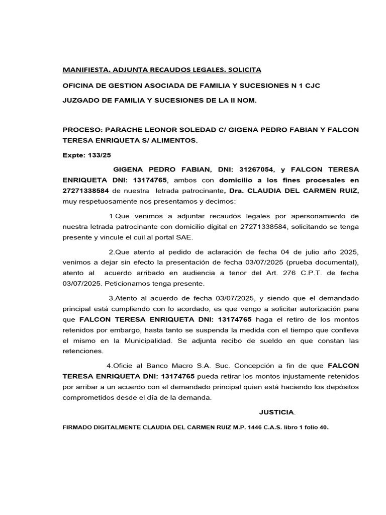 Manifiesta. Adjunta Recaudos Legales. Solicita | PDF