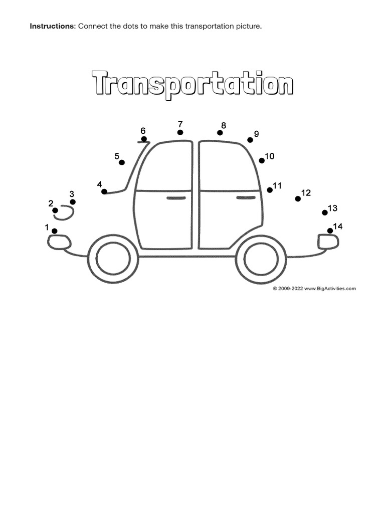 Car - Connect The Dots, Count by 1's (Transportation) | PDF