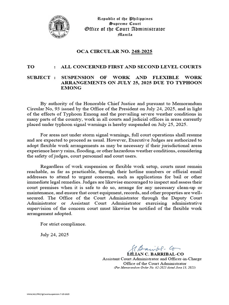 Work Suspension Due to Typhoon Emong | PDF | Judge | Tropical Meteorology