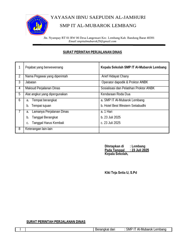 Format-SPPD-Surat-Perintah-Perjalanan-Dinas-Sekolah | PDF
