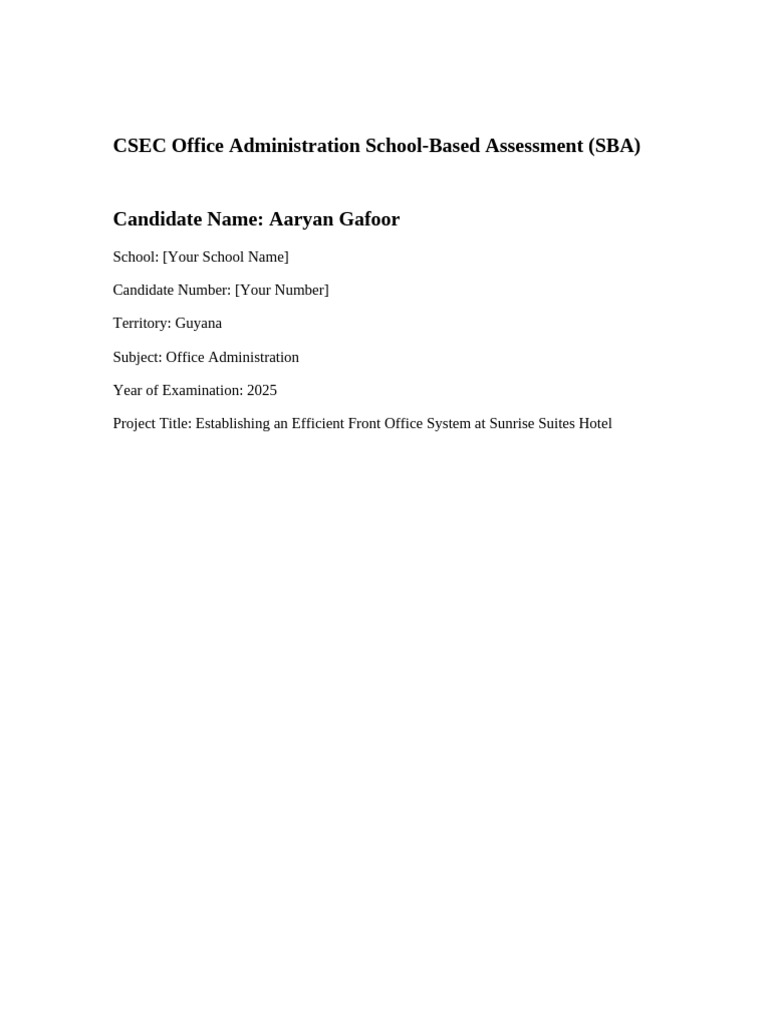 CSEC Office Admin SBA Full | PDF