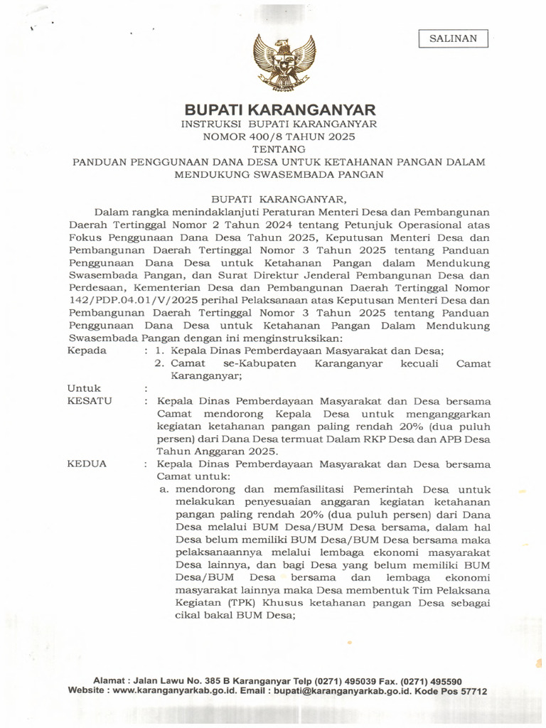 Panduan Dana Desa untuk Ketahanan Pangan | PDF
