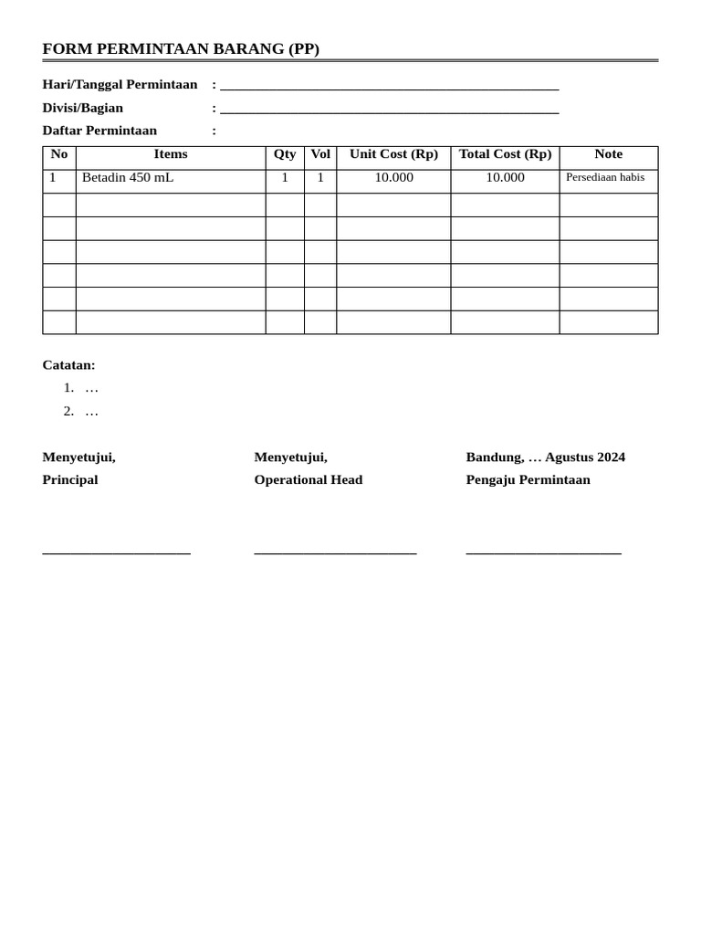 Form Permintaan Barang | PDF