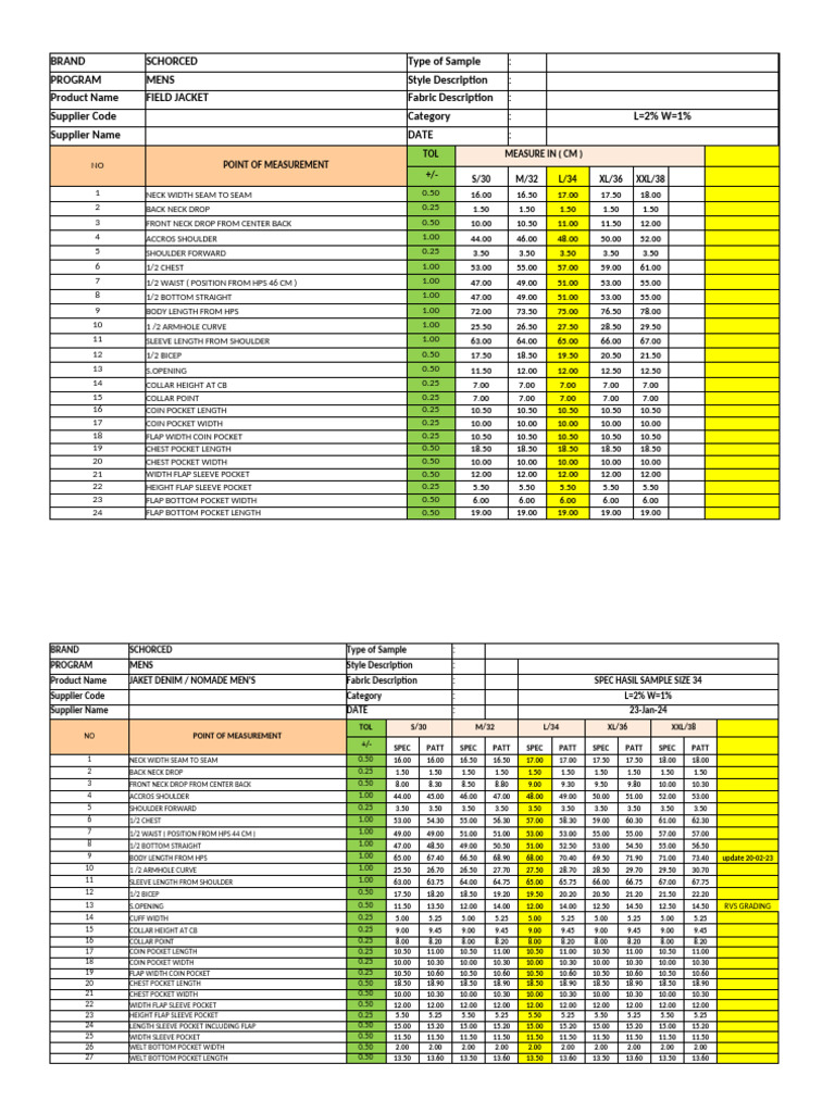 Men's Jacket Specification Sheet | PDF | Clothing | Fashion