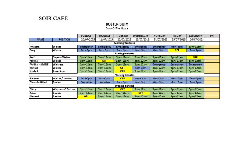 Schedule Soir Cafe Copy of 20 Jul 25 | PDF