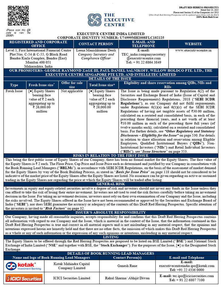 Executive Centre India IPO Prospectus | PDF | Investing | Equity (Finance)