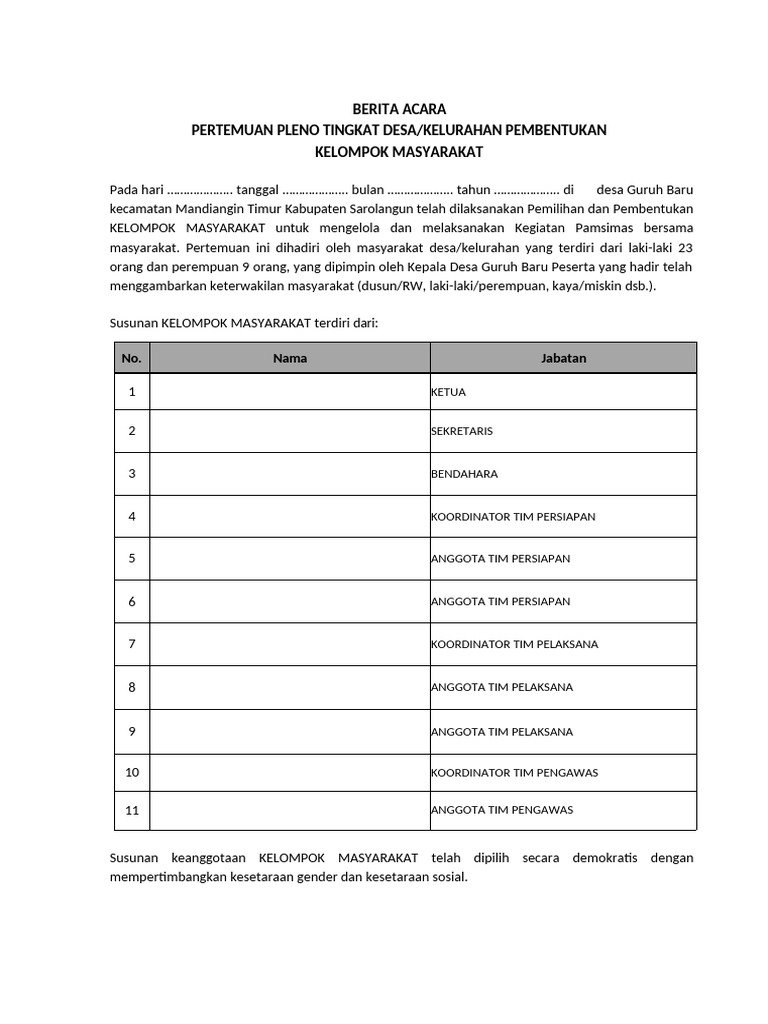 Berita Acara Pembentukan Pokmas | PDF