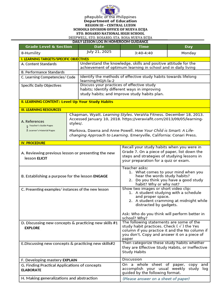 DLL-Homeroom Guidance - 061309 | PDF | Learning | Human Communication