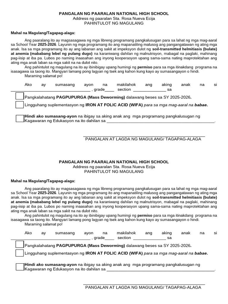 25 26 Consent Deworming and Wifa | PDF