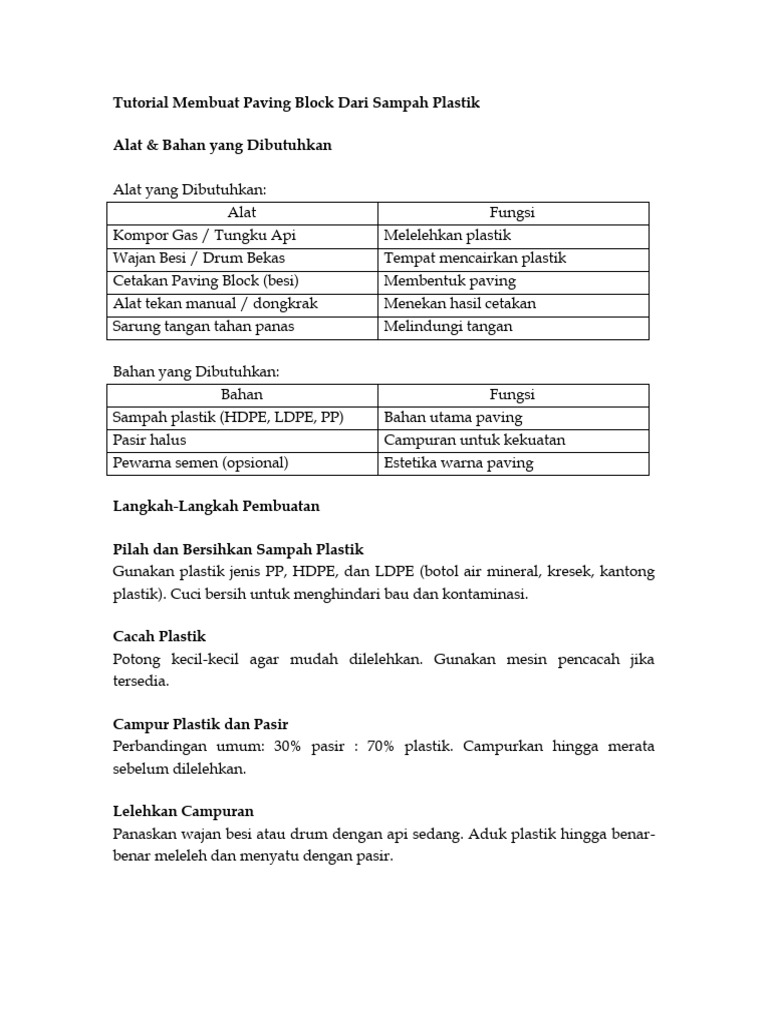 Tutorial Paving Block Dari Sampah Plastik Oleh: Irwandi | PDF