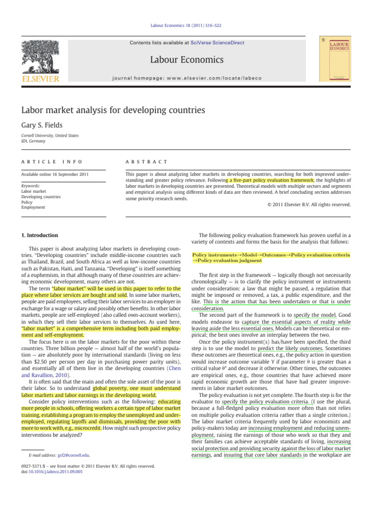 Labor Market Analysis in Developing Countries | PDF | Labour Economics ...
