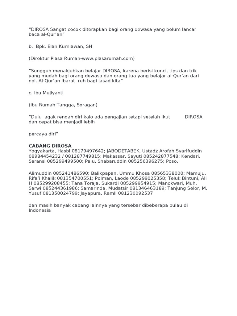 DIROSA Sangat Cocok Diterapkan Bagi Orang Dewasa | PDF