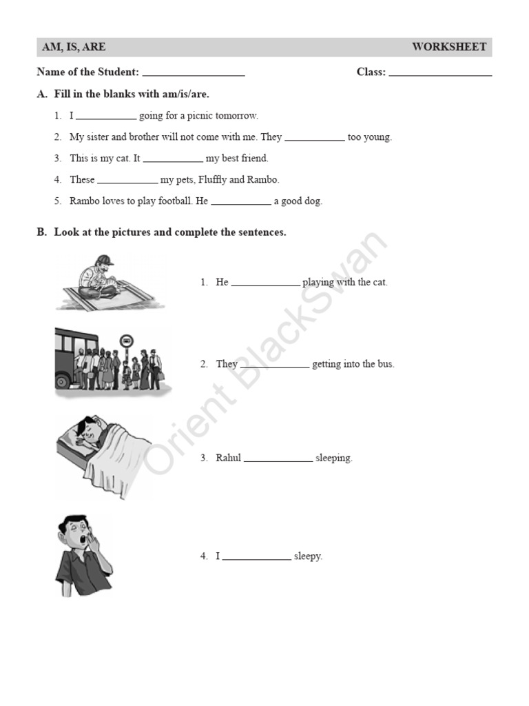 Am, Is, Are Worksheet for Class 3 | PDF