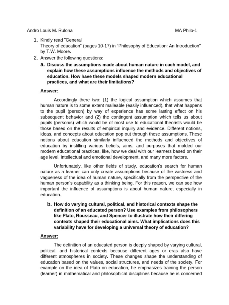 Andro Louis M. Rulona, Thought Piece 2 General Theory of Education PP ...