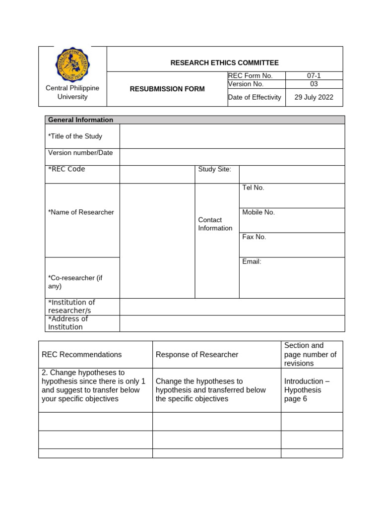 REC Form 07 1 Resubmission | PDF