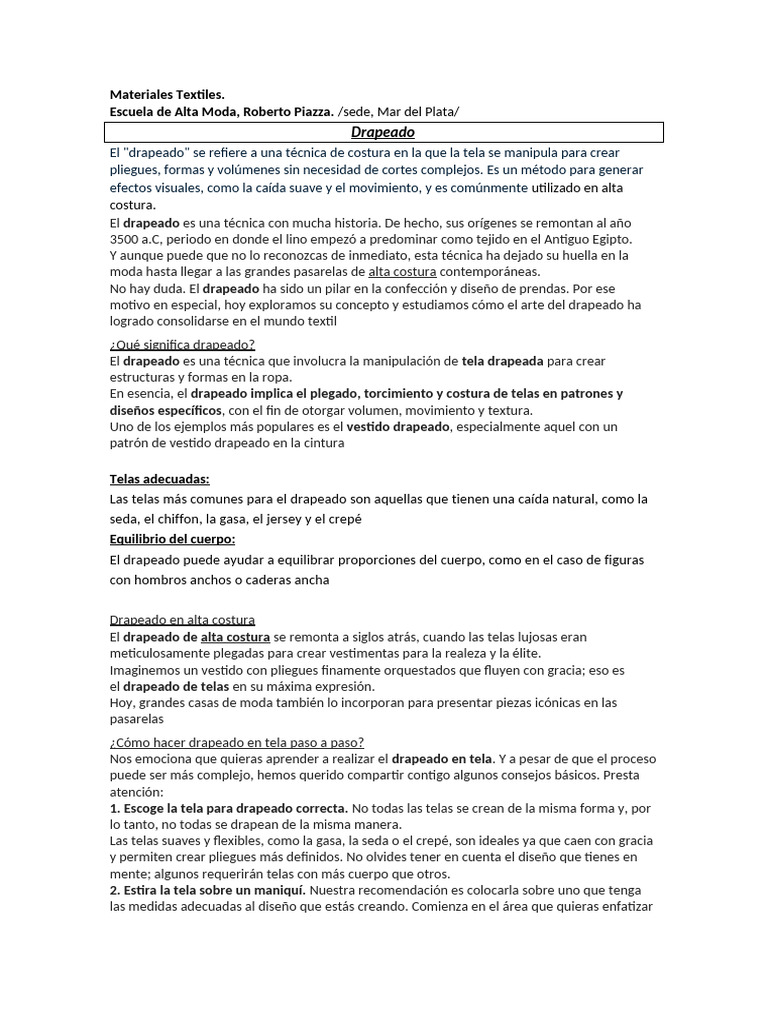 Materiales Textiles, Drap - Plis | PDF | Moda | Ropa