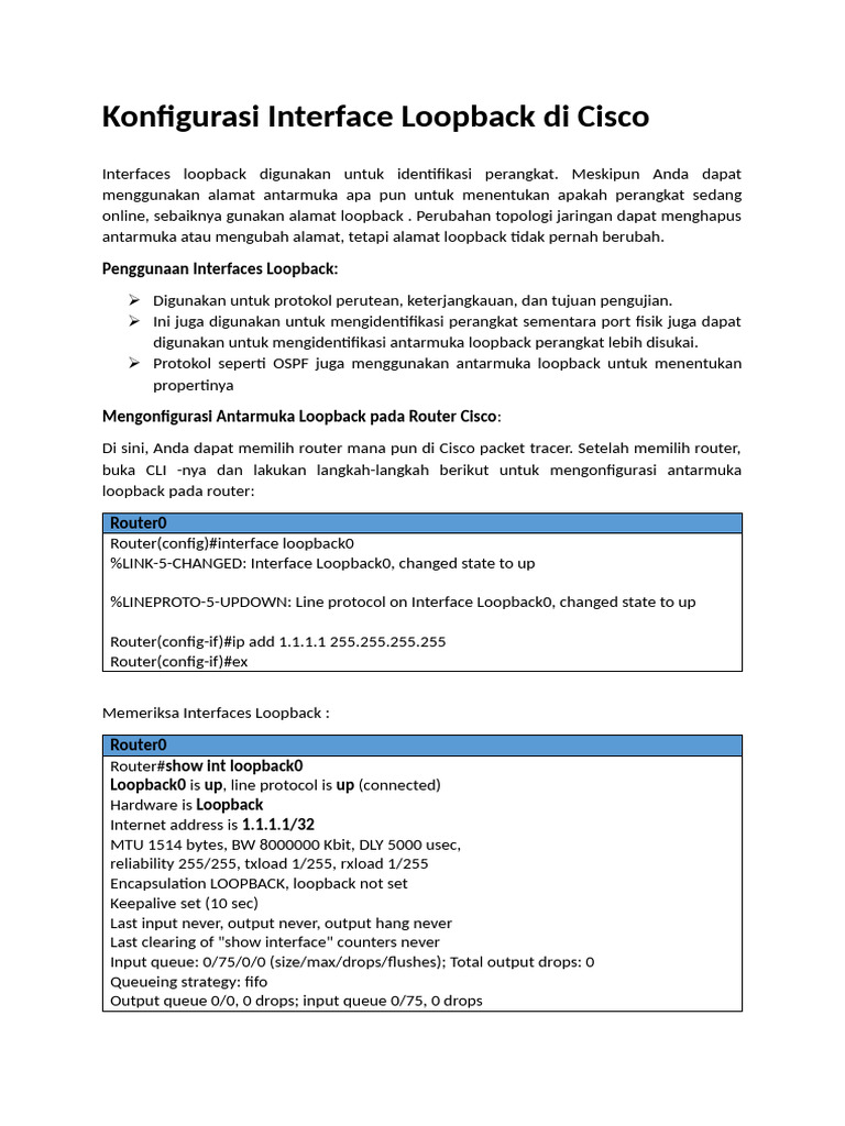 Konfigurasi Loopback Interface Cisco | PDF