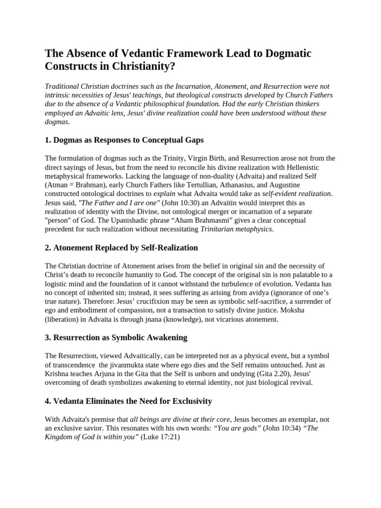 The Absence of Vedantic Framework Lead To Dogmatic Constructs in ...