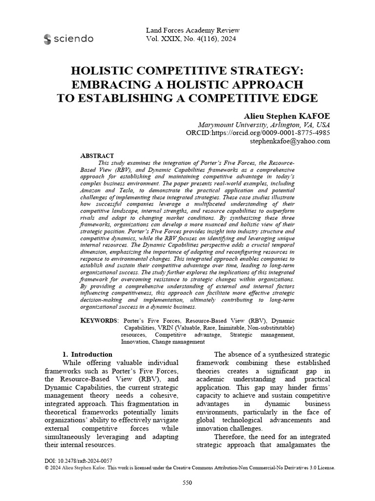 Holistic Competitive Strategy Framework | PDF | Strategic Management ...