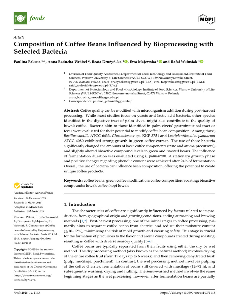 Composition of Coffee Beans Influenced by Bioprocessing With Selected ...