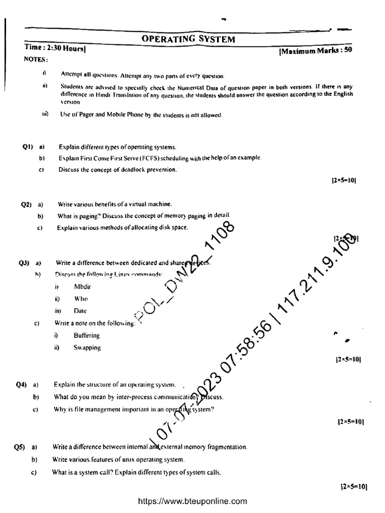 All 2 Sem Operating System Jul 2023 | PDF