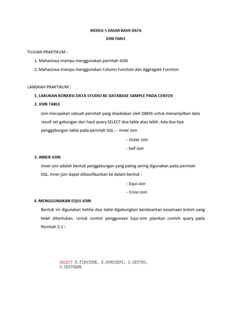 Modul 5 Join Table Dasar Basis Data Pdf