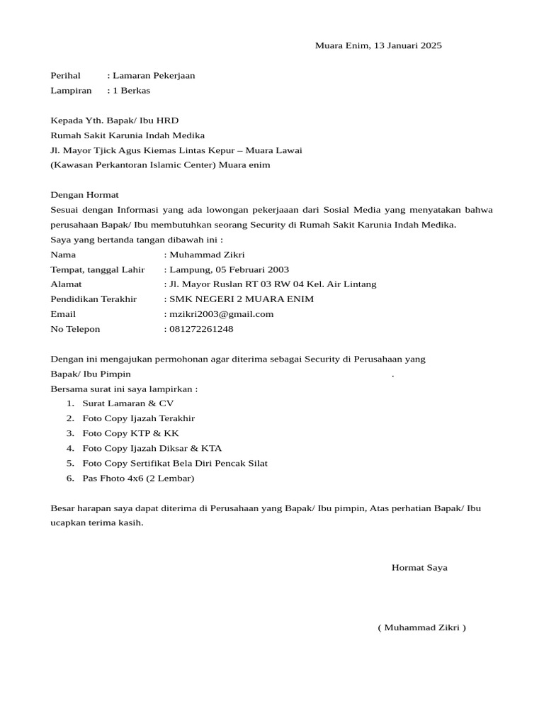Lamaran Pekerjaan Security RS Karunia Indah | PDF