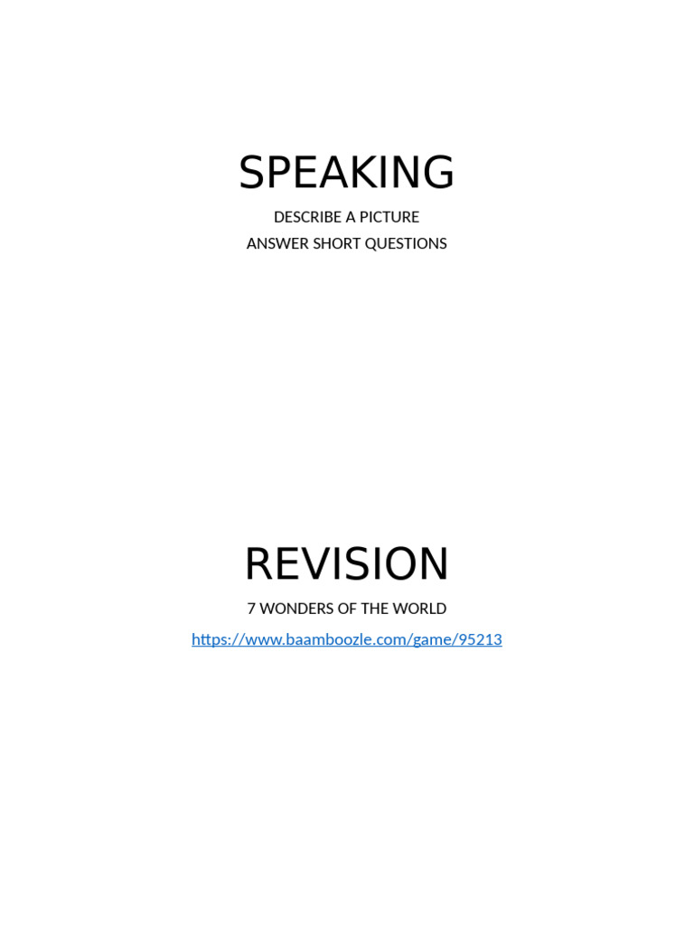 Speaking Practice: Describing Pictures | PDF