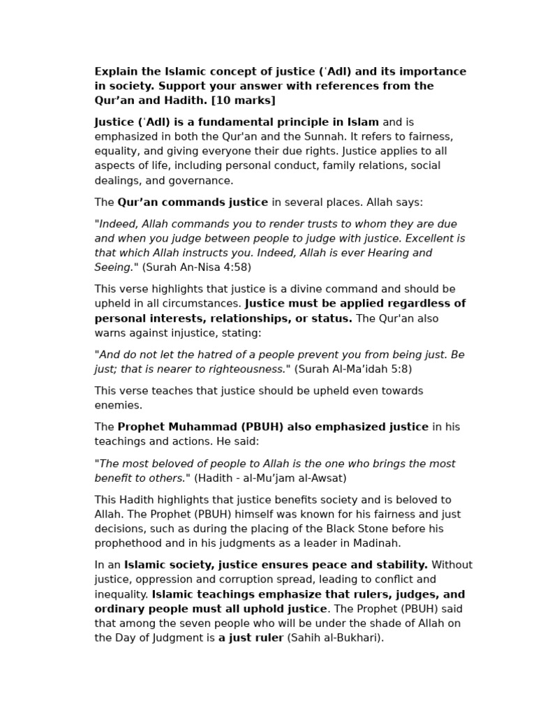 Explain The Islamic Concept of Justice | PDF | God In Islam | Hadith
