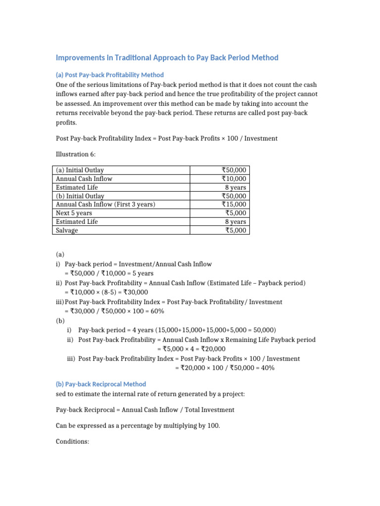 Improvements Payback Period Method | PDF | Present Value | Investing