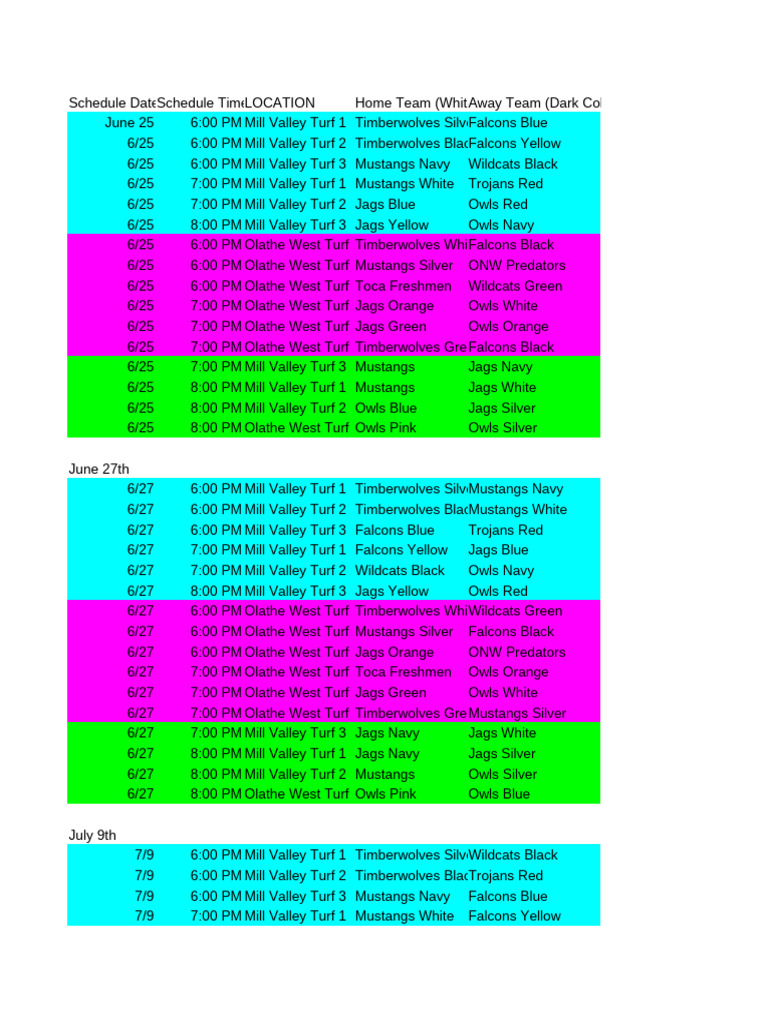 June-July 2023 Soccer Schedule | PDF
