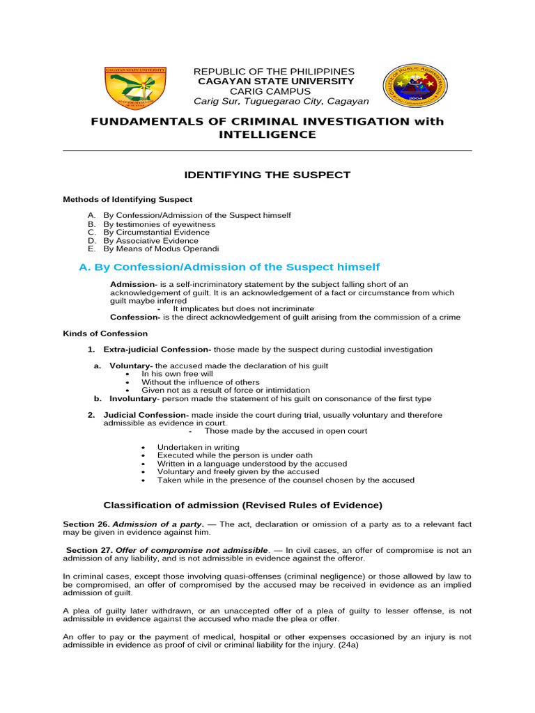 Topics 8 Identifying The Suspect | PDF | Confession (Law) | Witness