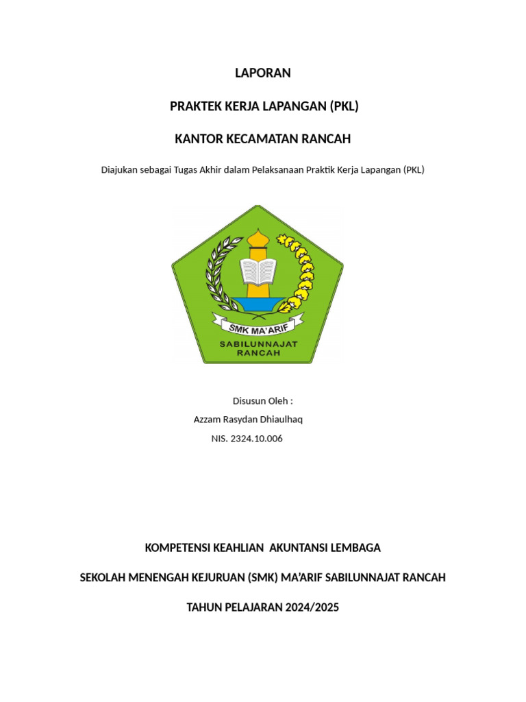 Cover Laporan PKL | PDF