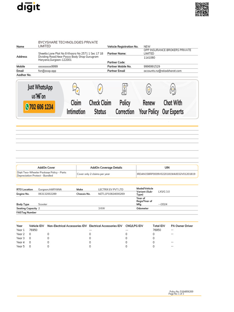 Digit Two-Wheeler Insurance Policy | PDF | Insurance | Liability Insurance