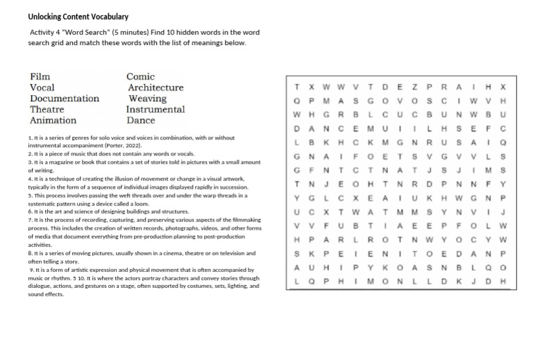 Vocabulary Word Search Activity | PDF