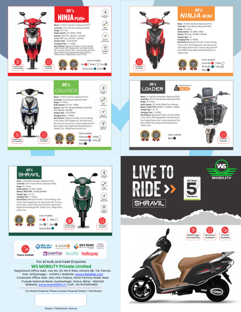 WS Mobility's NK E-Bikes Revised Low Speed Copy - PDF - 4 | PDF | Battery Charger | Brake