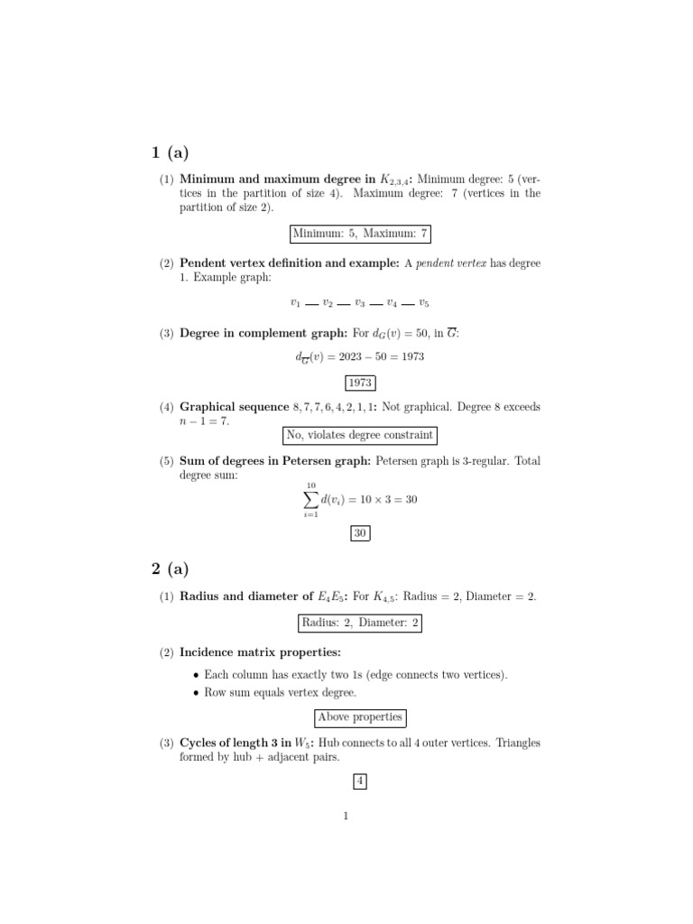 Minimum and Maximum Degree In:: Pendent Vertex | PDF | Graph Theory | Mathematical Concepts